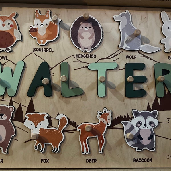 Name Puzzle Board, Forest Animal Puzzle, Baby Gift Personalized ...