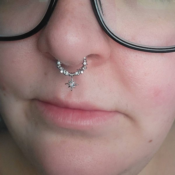 16G Star/moon/planet Dangle Septum Ring/daith Earrings/helix Hoop ...