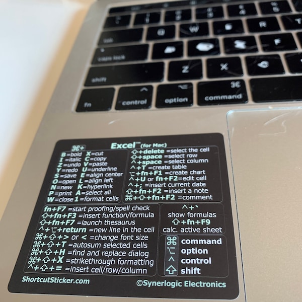Excel (for Mac) Cheat Sheet Reference Guide Shortcut Sticker - Black ...