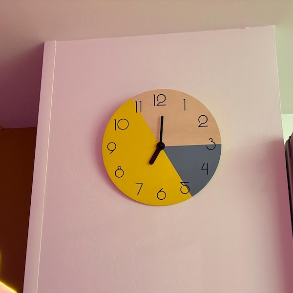 Minimalist Wall Clock With Numbers Large Wooden Clock Mustard and Gray ...