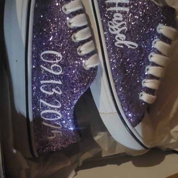 Personalized Lilac Purple Wedding Sneakers for Bride Sparkle, Glitter ...