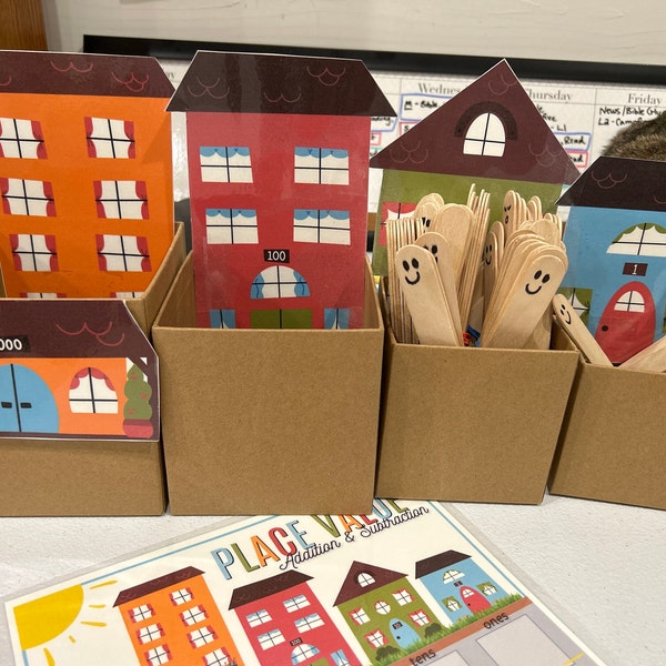 Place Value BUNDLE, Printable Place Value Village and Math Worksheet ...