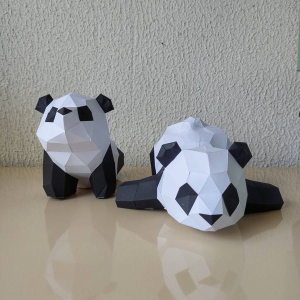 Two Cute Pandas Paper Sculpture,printable PDF Template,handmade Wide ...