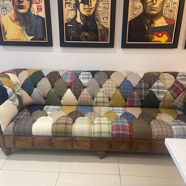 Unique British Handmade 3 Seater Patchwork Chesterfield Sofa ...