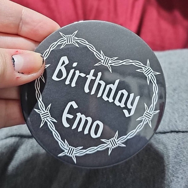 Large Birthday Emo Button Badge With Barbed Wire Heart, Alternative ...