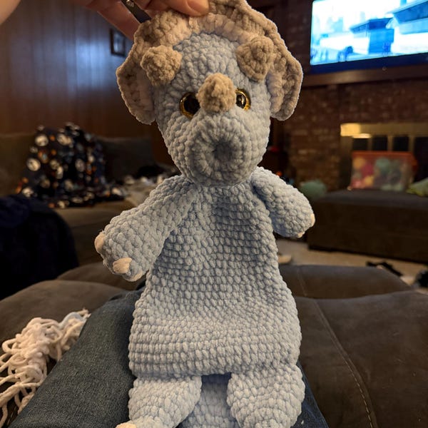 Crochet Triceratops Snuggler Pattern: Amigurumi Dinosaur Lovey (PDF ...