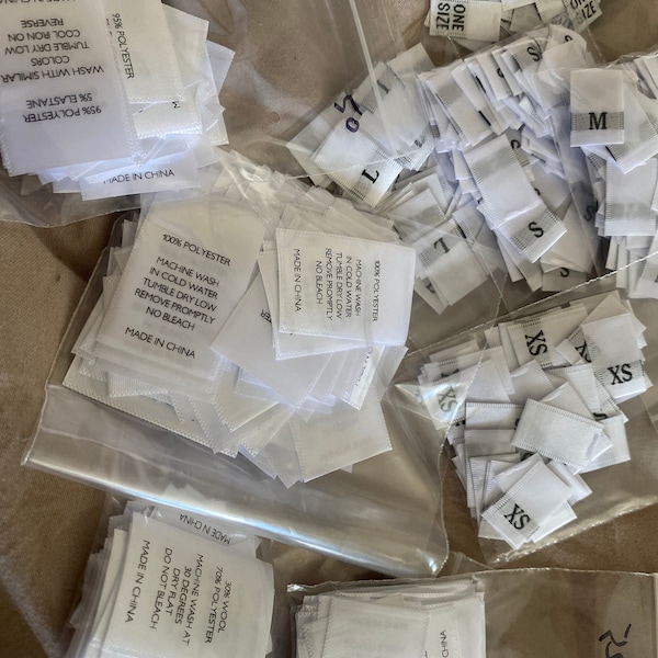 Woven Size Tabs - White Clothing Labels With Black Letters - Adult ...