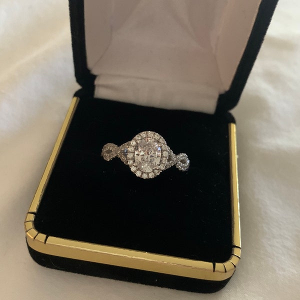 Infinity Oval Engagement Ring Halo Wedding Ring Unique Bridal ...