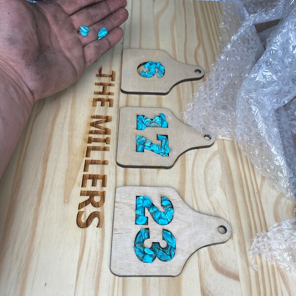 Custom Cow Tag Wedding Sign: Turquoise Inlay, Established Date, Guest ...