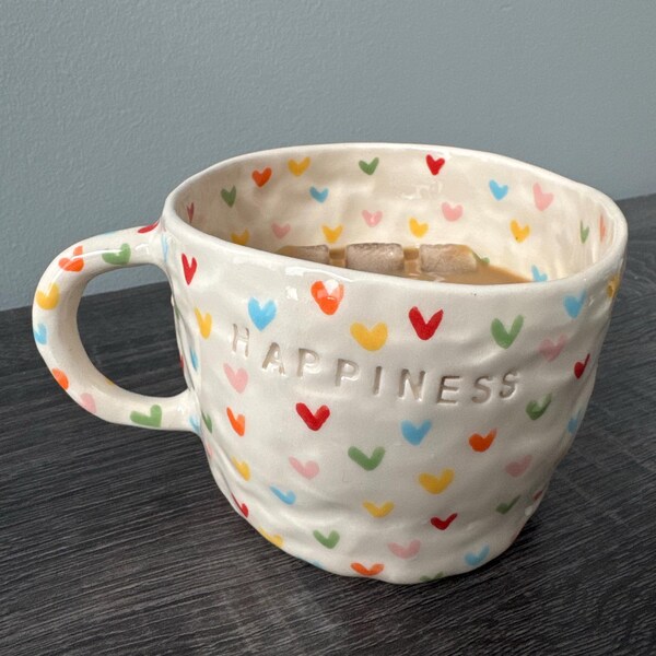 Happiness Colorful Handmade Ceramic Bowl, Whimsical Pottery Handbuild ...