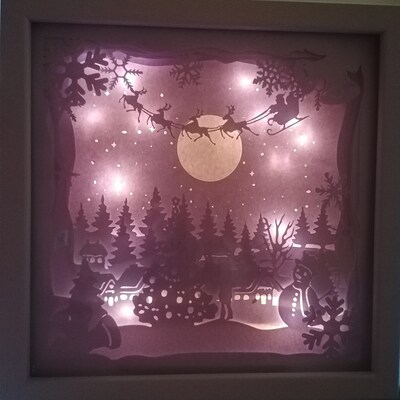 Santa Cabin Shadow Box Files, Paper Cut Light Box Template Files ...