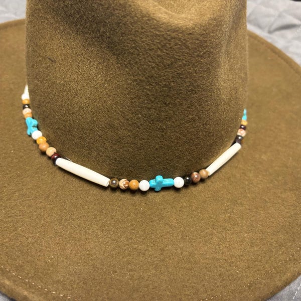 Cross Hat Band, Western Bone or Turquoise Howlite Cross and Hairpipe ...