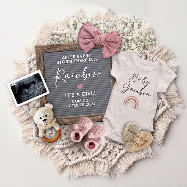 Rainbow Baby Girl Pregnancy Announcement Digital, Boho Rainbow Baby ...