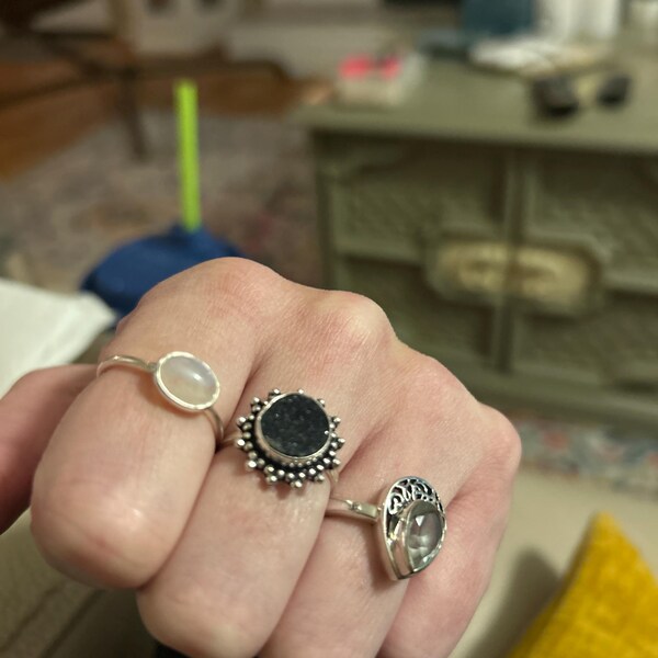 Natural Raw Emerald Ring, Sterling Silver Ring, Crescent Moon Ring ...