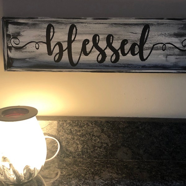 Blessed Wooden Sign. Rustic Wooden Sign. Black and White Decor. Rustic ...
