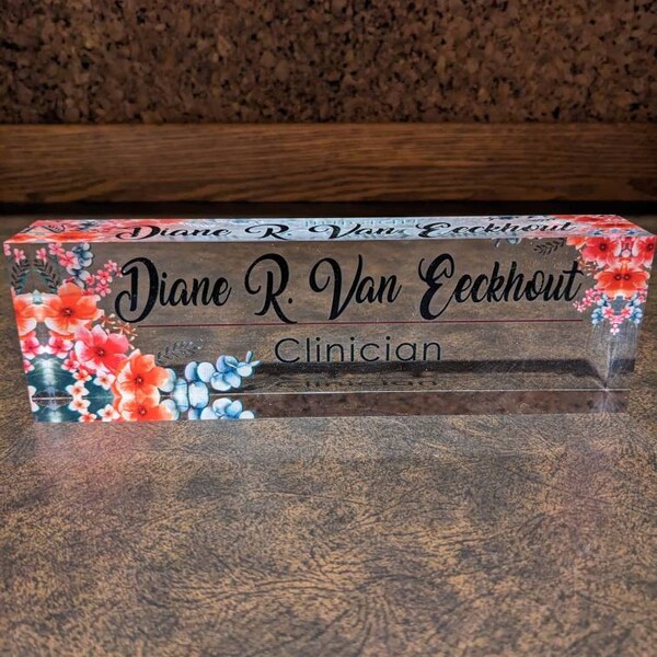 Personalized Name Plate for Desk | Flowers Wild Design on Clear Acrylic ...