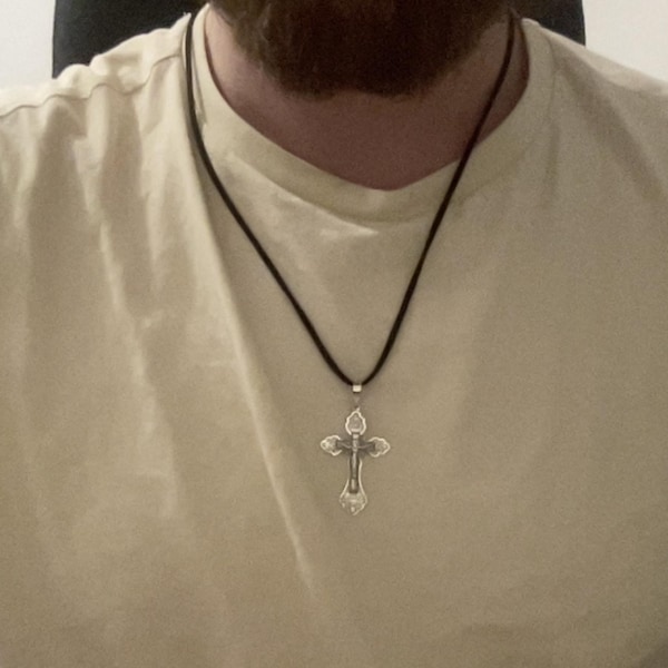 Large Silver Jesus Orthodox Crucifix Cross Necklace for Men Mens 925 ...