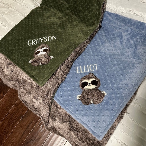 Sloth Baby Blanket, Sloth Baby Shower Gift, Boy Minky Baby Blanket ...