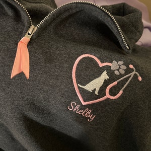 Full Zip Vet Tech Jacket With Sleeve, Vet Assistant Hoodie With Pockets ...