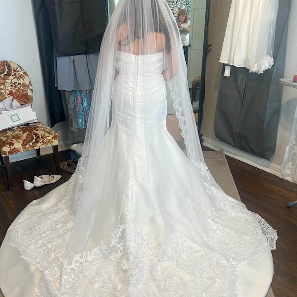 Red Cathedral Lace Veil One Layer Wedding Drape Veil Soft Tulle Veil ...