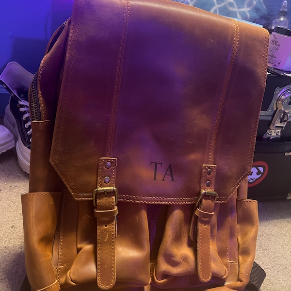 Leather School Backpack, College Gift, Office Travel Backpack Personalized Large Leather ...