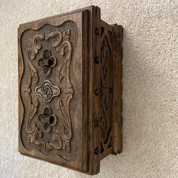 Large Personalized Wooden Box With Hand Carved Christian Cross and ...