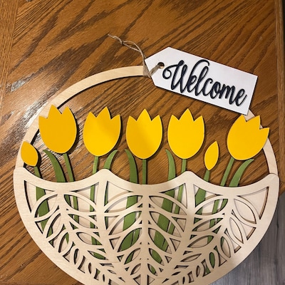 Tulip Welcome Basket, Spring Welcome Sign, Spring Welcome Basket, Tulip ...