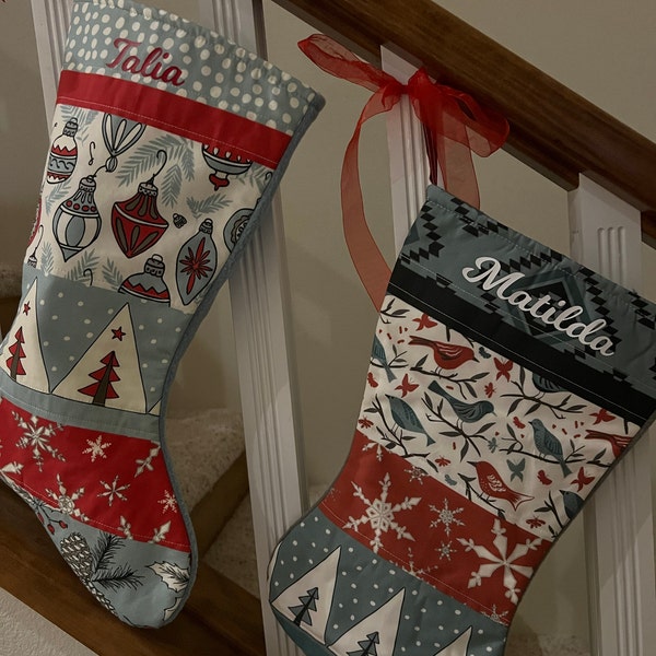Sage Rustic Christmas Stocking Quilted Personalized, Aztec Southwestern ...