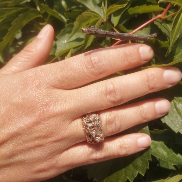 Sapphire Ring, Chunky Sand Cast Ring Bands With Sapphire, Sterling ...