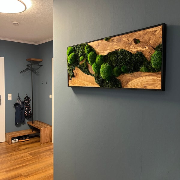 Moss Picture Ball Moss Solid Wood Frame Oiled Oak Moss Landscape - Etsy
