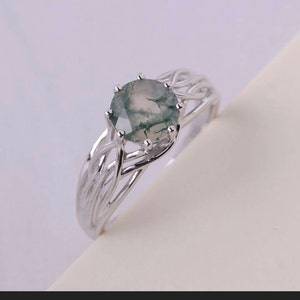 Unique Green Sapphire Engagement Ring Sterling Silver Round Cut Free ...