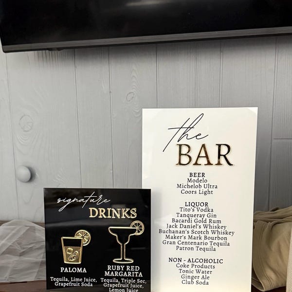 Custom Acrylic Signature Drinks Bar Sign With Icons - Etsy
