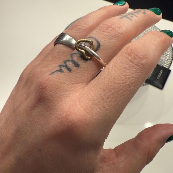 Sterling Silver Heart Dangle Charm Ring Love Ring for Her Silver ...