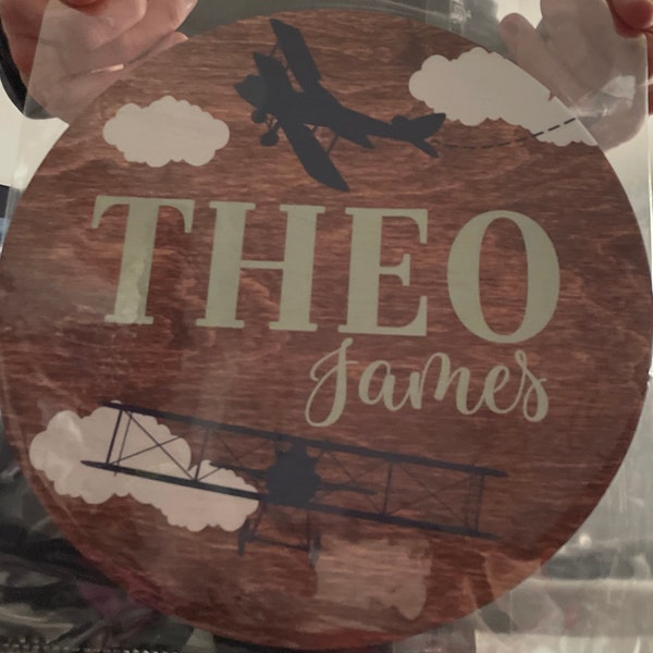 Airplane Round Wood Baby Name Sign Wooden Personalized Baby Name ...