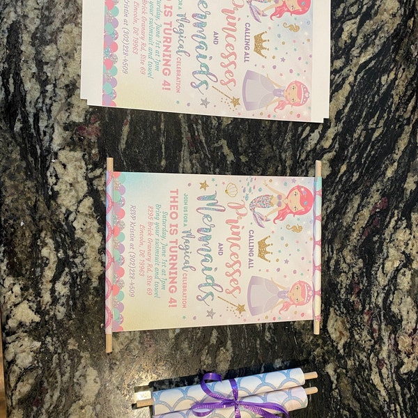 Editable Mermaid and Princess Birthday Invitation Princess and Mermaid ...