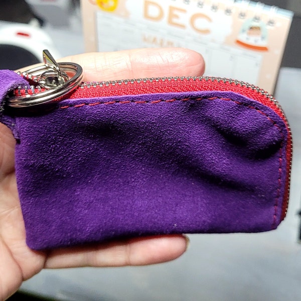 KUKU Zippered Credit Card Holder, Key Ring Coin Purse, Soft Leather Key ...