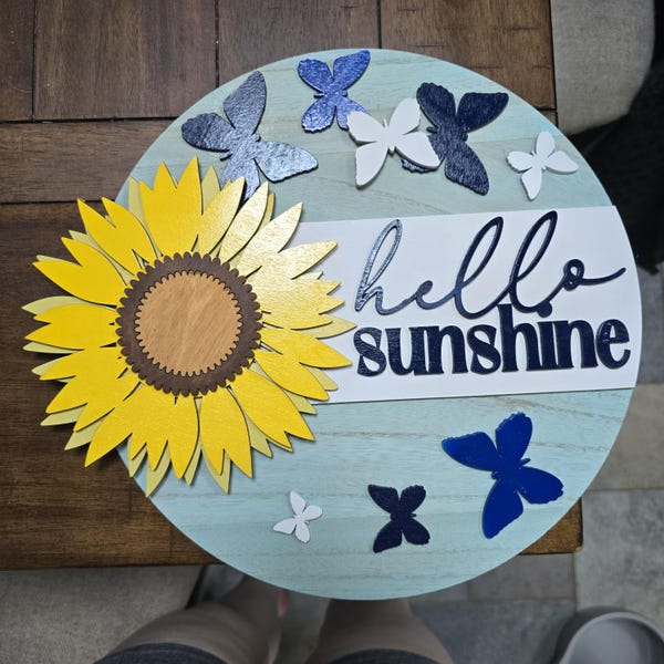 Hello Daisy Wood Round SVG, Summer Door Hanger, Laser Cut File, Spring ...