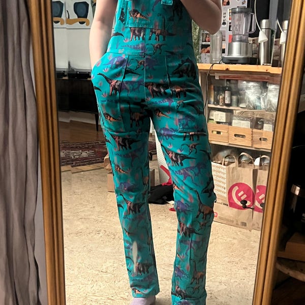 Run & Fly, Dungarees, Dinosaur Print, Grey, Unisex, Overalls, Festivals ...
