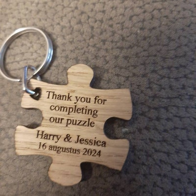 Jigsaw Puzzle Keyring Wooden Wedding Favours - Etsy