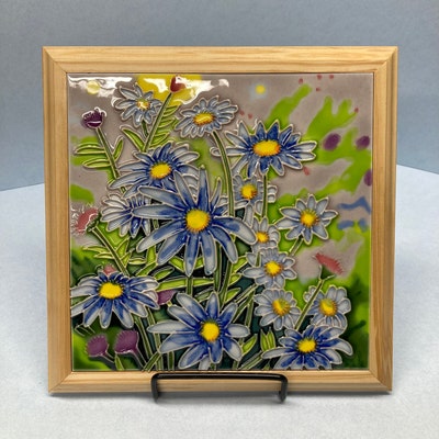 Blueberries Hand Painted Ceramic Art Tile 8 X 8 Inches With Easel Back ...