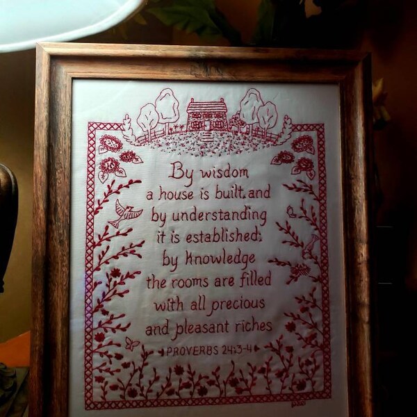 By Wisdom a House is Built - Proverbs Embroidery Pattern in Redwork ...