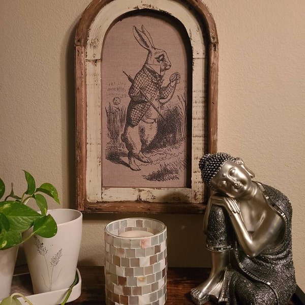 White Rabbit Wall Art | 14" X 22" | Arch Window Frame | Linen Wall ...