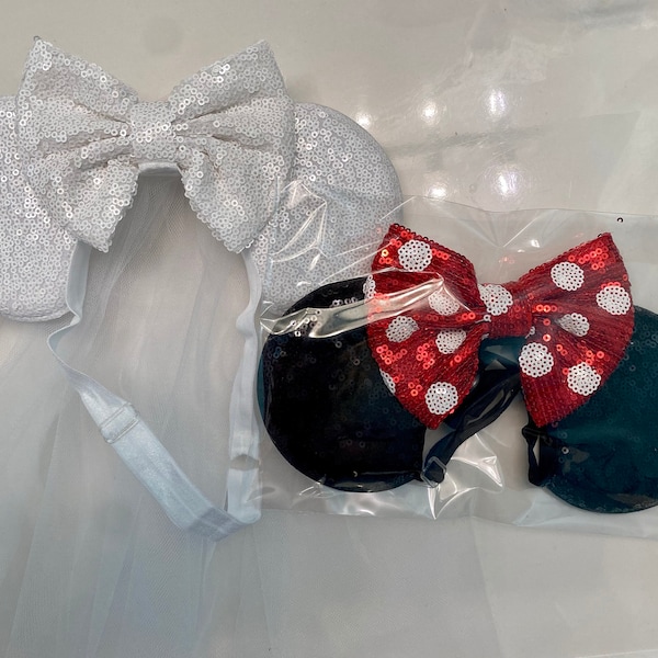 Minnie Ears, Mickey Ears Elastic Band, Mouse Ears, Red White Polka Dot ...