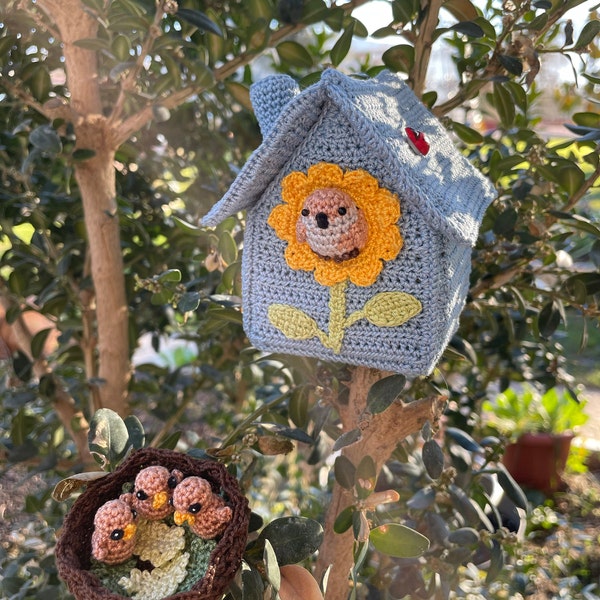 Sparrow and Chicks Birdhouse Crochet Pattern - Etsy