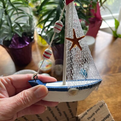Wooden Sailboat Decoration Small Model Wood Sailing Boat Decor Vintage ...