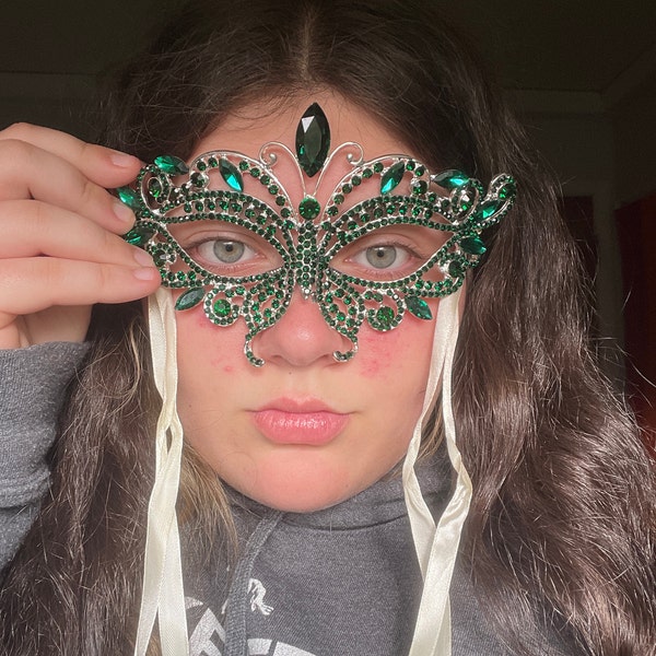 Butterfly Green Masquerade Mask, Wedding Party Silver Eye Mask, Cosplay ...