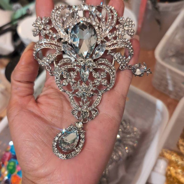 Huge Rhinestone Embellishment Silver Gold or Rose Gold Tone Flat Back ...