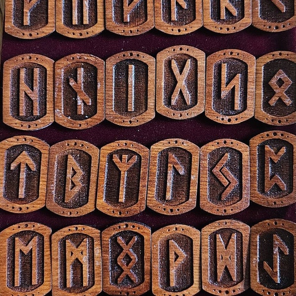 Wooden Runic Set, 25 Pcs With Velvet Pouch | Wood Runes Elder Futhark ...