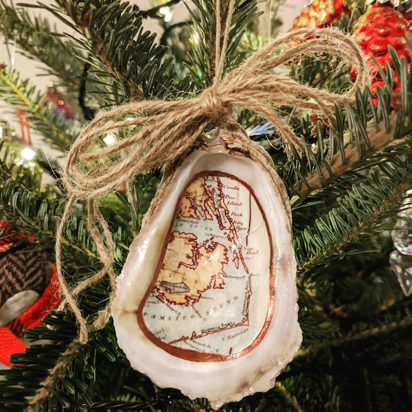 OUTER BANKS Map Oyster Shell Ornament | Beach Vacation | OBX Gifts ...