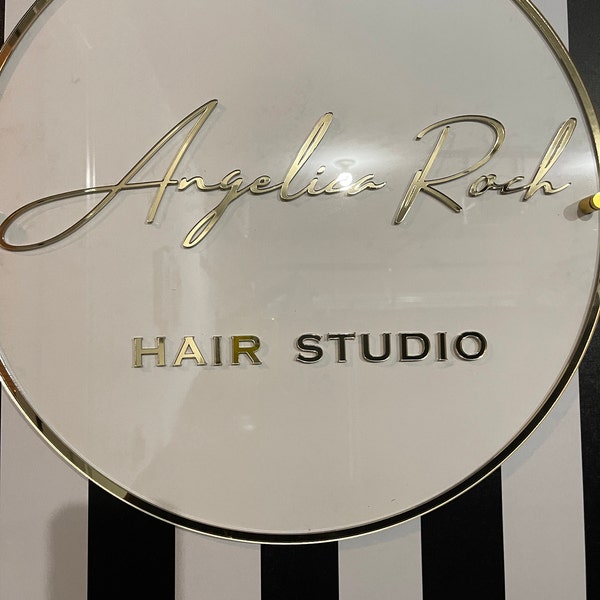 Personalized Acrylic Business Sign, Golden Lettering, Salon Wall Decor ...